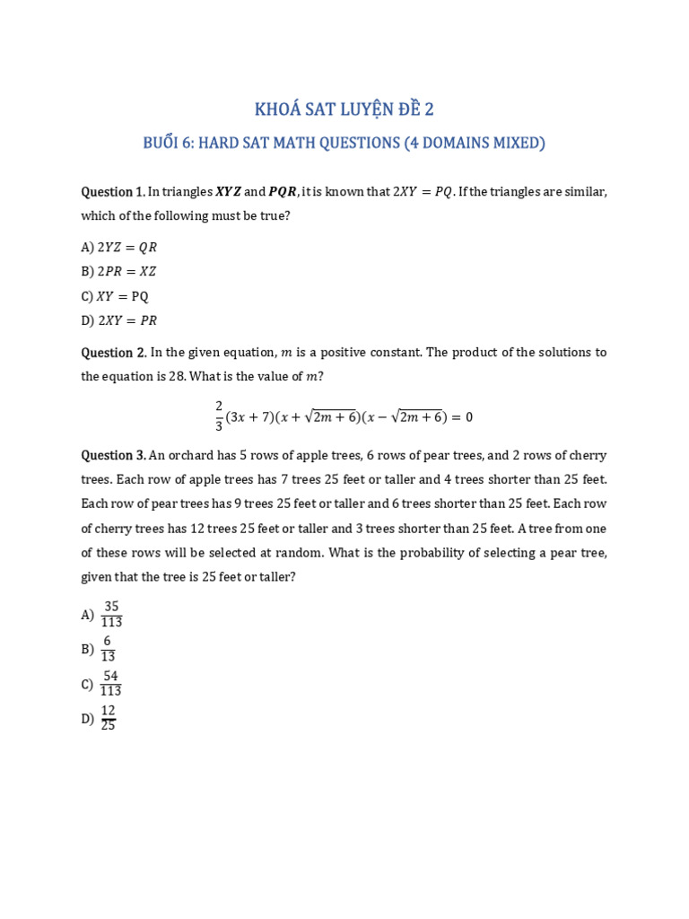Hard SAT Math Questions Practice | PDF | Circle | Area