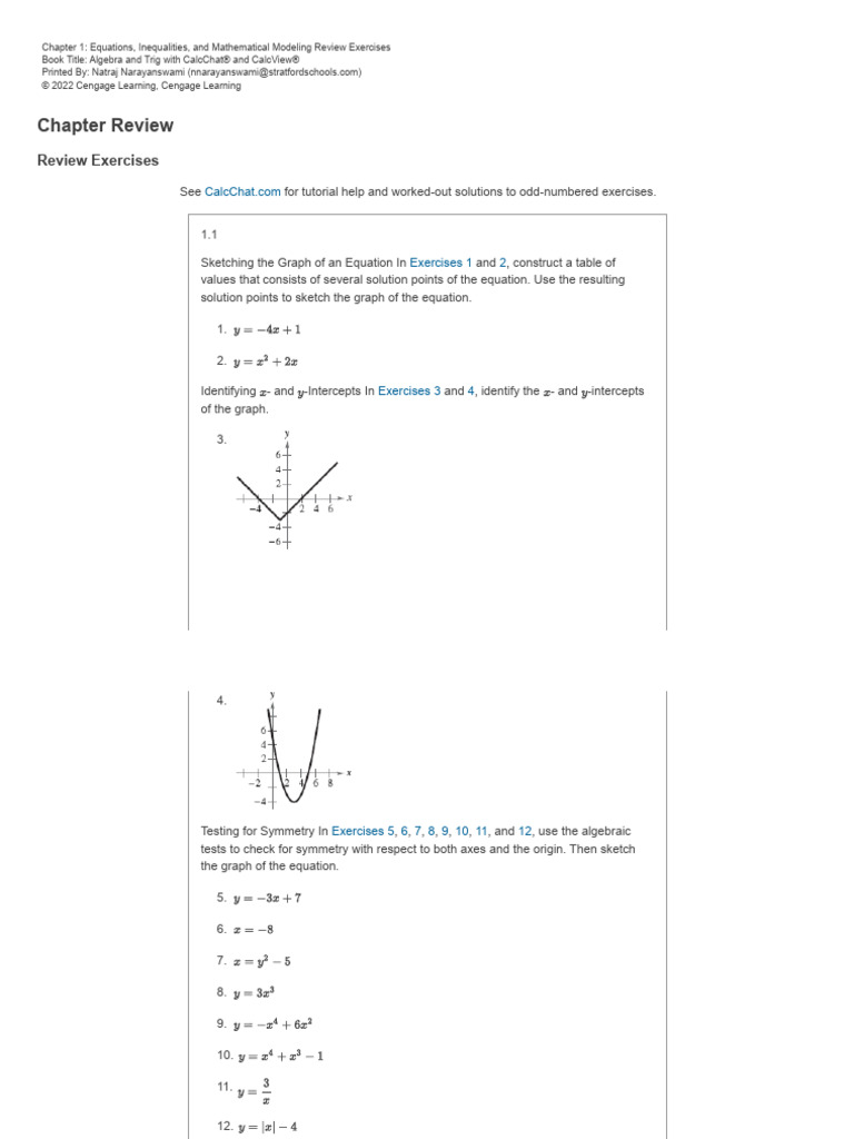 Algebra and Trig Review Exercises | PDF | Equations | Quadratic Equation