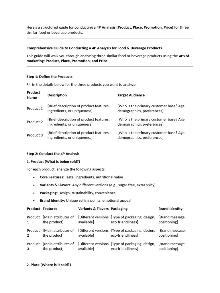 4P Analysis Guide for Food Products | PDF