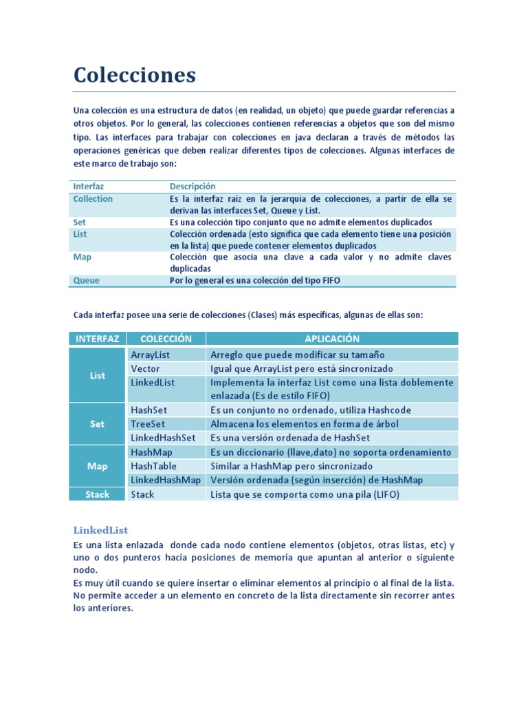 Colecciones en Java | PDF | Algoritmos y Estructuras de Datos | Áreas ...