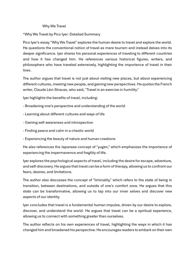 Why We Travel. Short Summary | PDF
