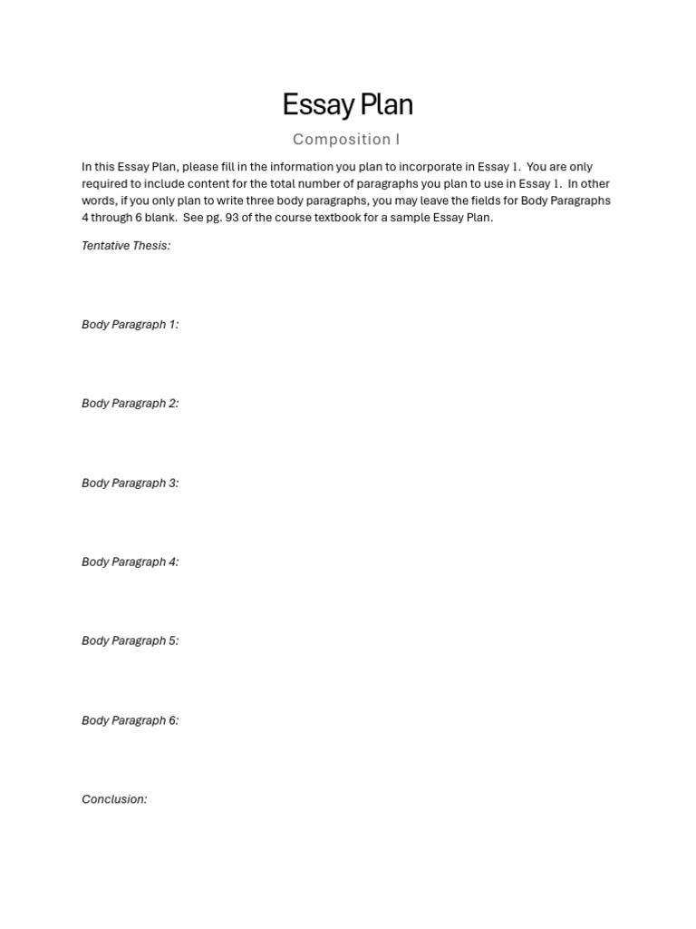 Essay Plan Template for Composition I | PDF