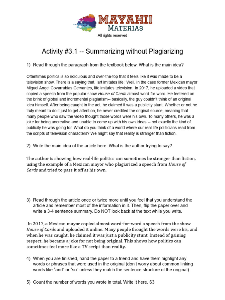 3.1 Summarizing and Citation | PDF | Plagiarism