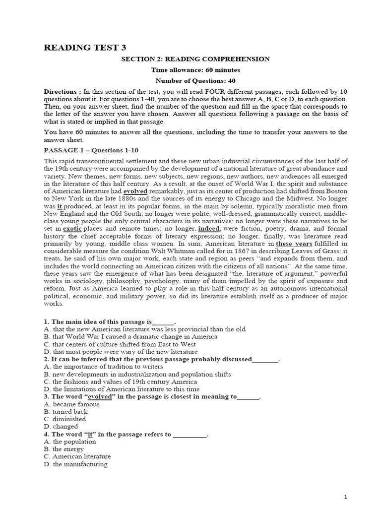 Reading Comprehension Test Guide | PDF | Planets | Solar System
