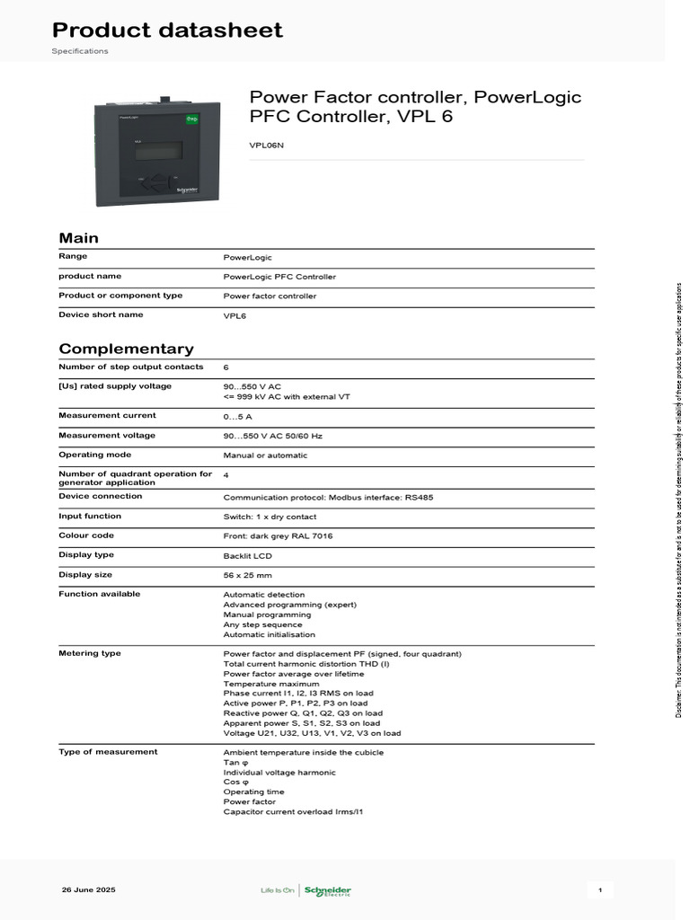 PowerLogic PFC Controller VPL6 Specifications | PDF | Alternating ...