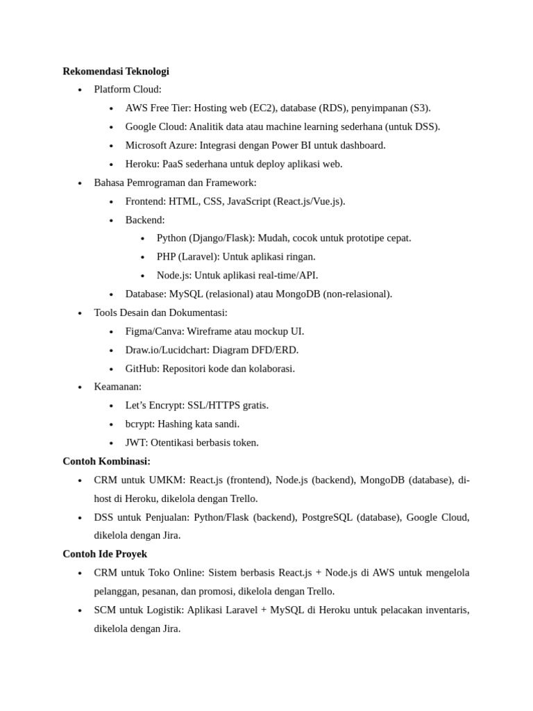 Rekomendasi Teknologi untuk Proyek IT | PDF