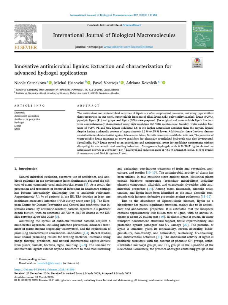 Innovative Antimicrobial Lignins Extraction and Characterization For ...