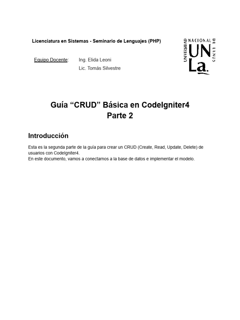 CRUD de Usuarios en CodeIgniter4 | PDF | Bases de datos | SQL