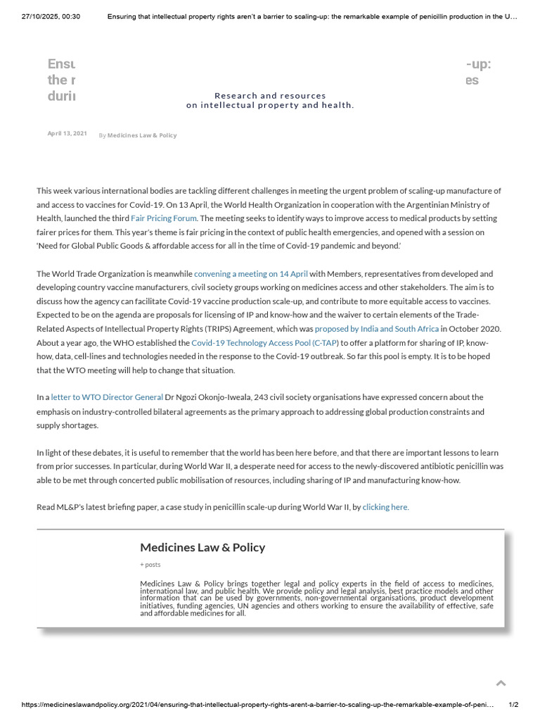 Medicines Law & Policy | PDF | World Trade Organization | Intellectual ...