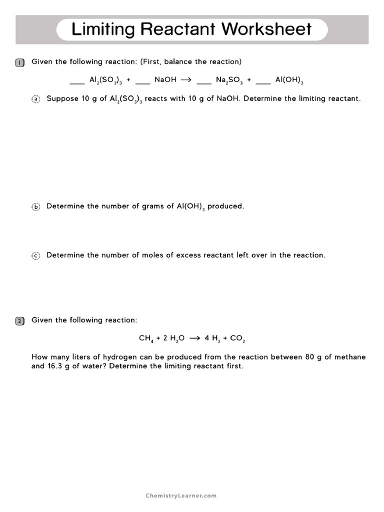 Limiting Reactant Worksheet | PDF