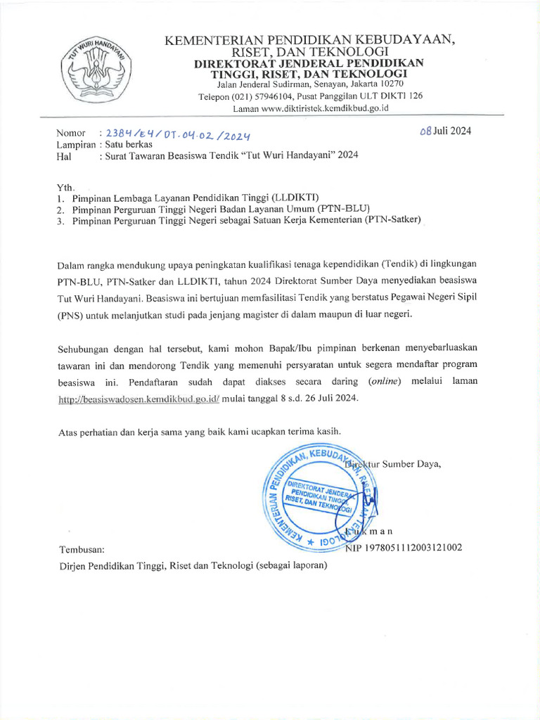 Surat Penawaran Tut Wuri Handayani 2024 | PDF