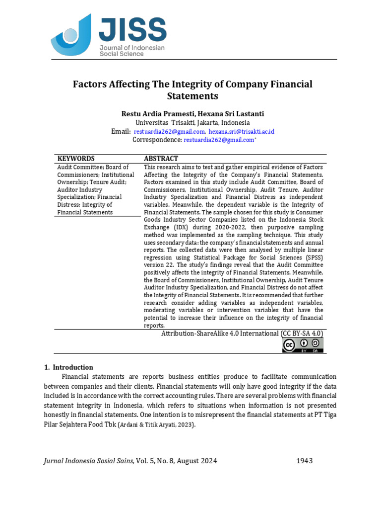 Factors Influencing Financial Statement Integrity | PDF | Audit ...