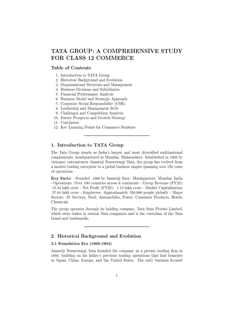 TATA Group: Overview for Commerce Students | PDF | Corporate Social ...