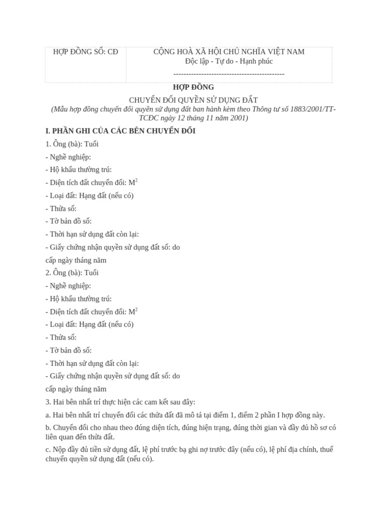 Hop Dong Chuyen Doi Quyen SD Dat | PDF