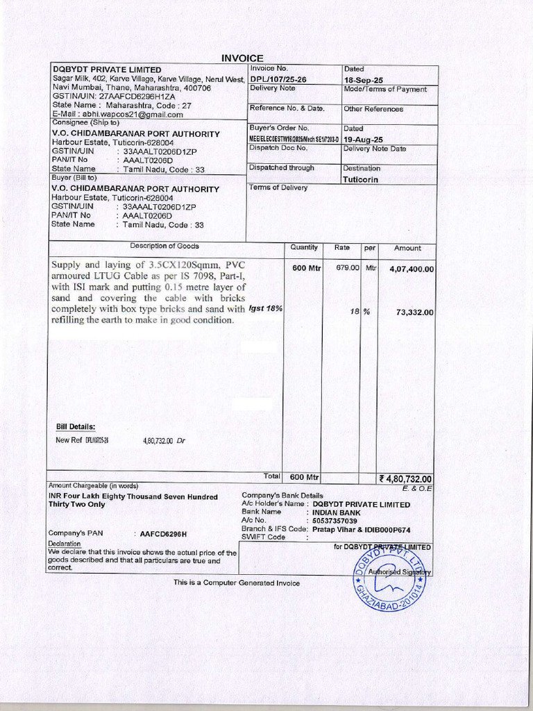 Invoice 107 For Cable | PDF