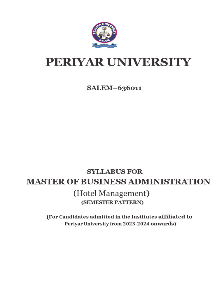 MBA Hotel Management I, 2,3 & 4 Sem Syllabus - University | PDF | Food ...