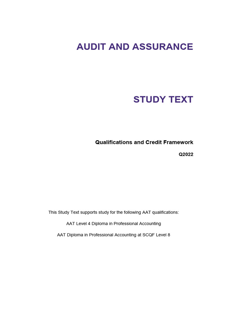 AAT Audit and Assurance Study Guide | PDF | Audit | Accounting