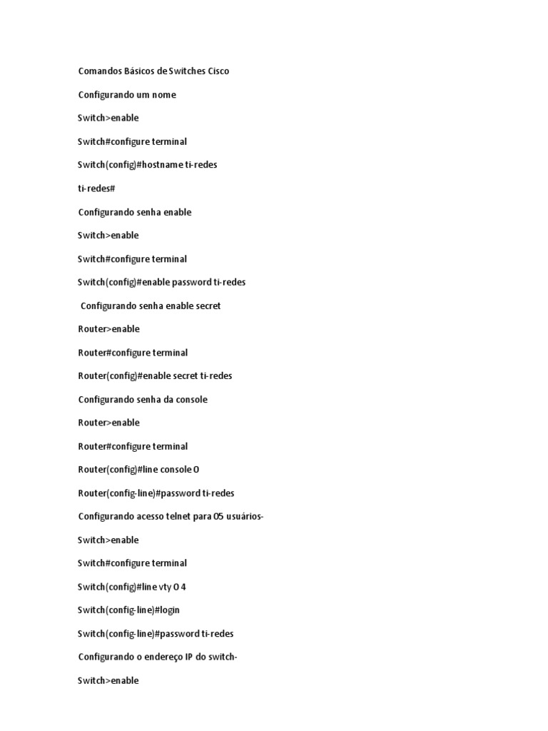 Comandos Básicos de Switches Cisco | PDF | Roteador (informática ...