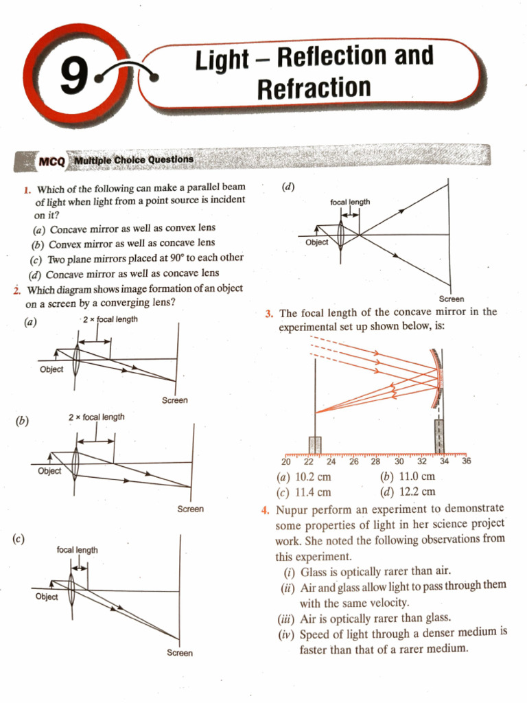 Light Reflection and Refraction MCQs | PDF | Mirror | Atomic
