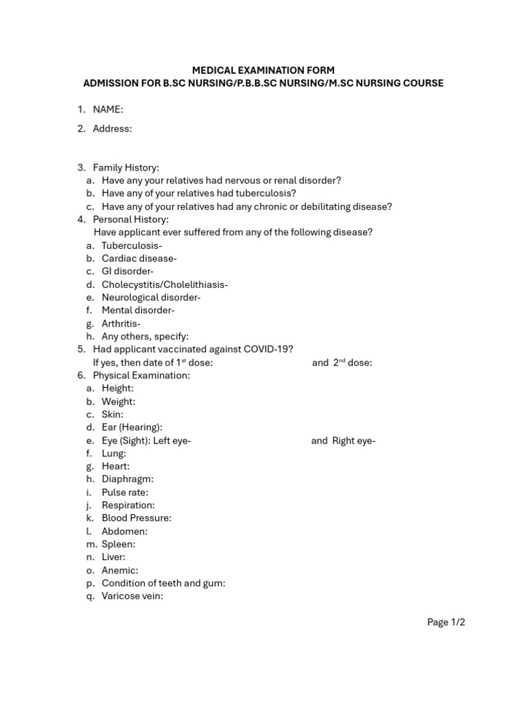 Medical Examination Form | PDF