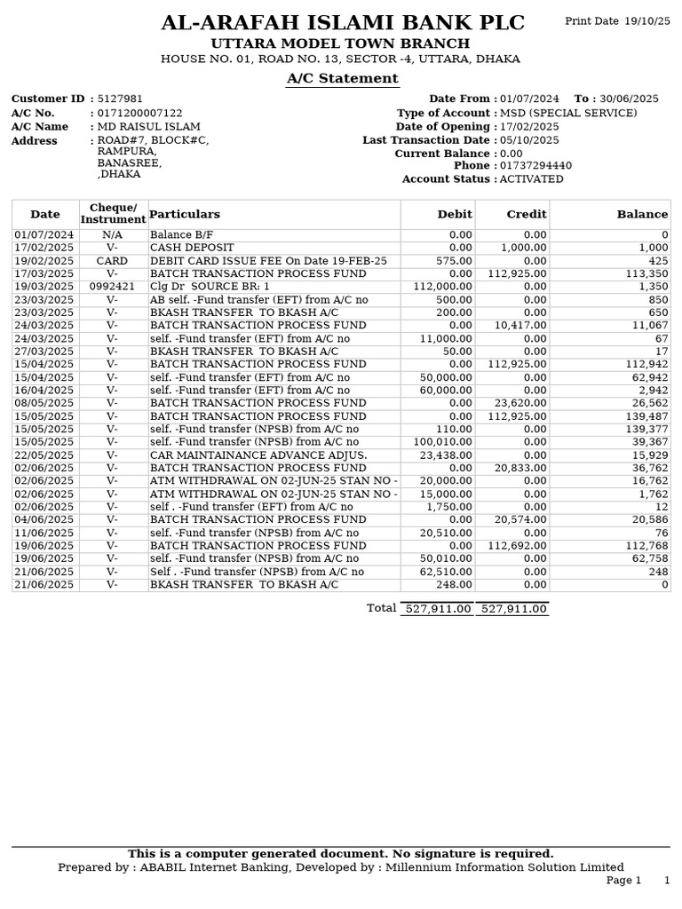 DEPOSIT Account Statement Amr 2025-10!19!17!31!11 174291Al-Arafah ...
