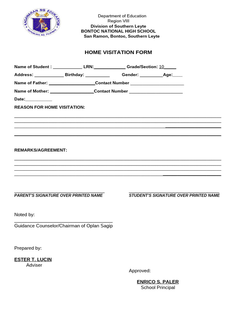 Home Visitation Form | PDF