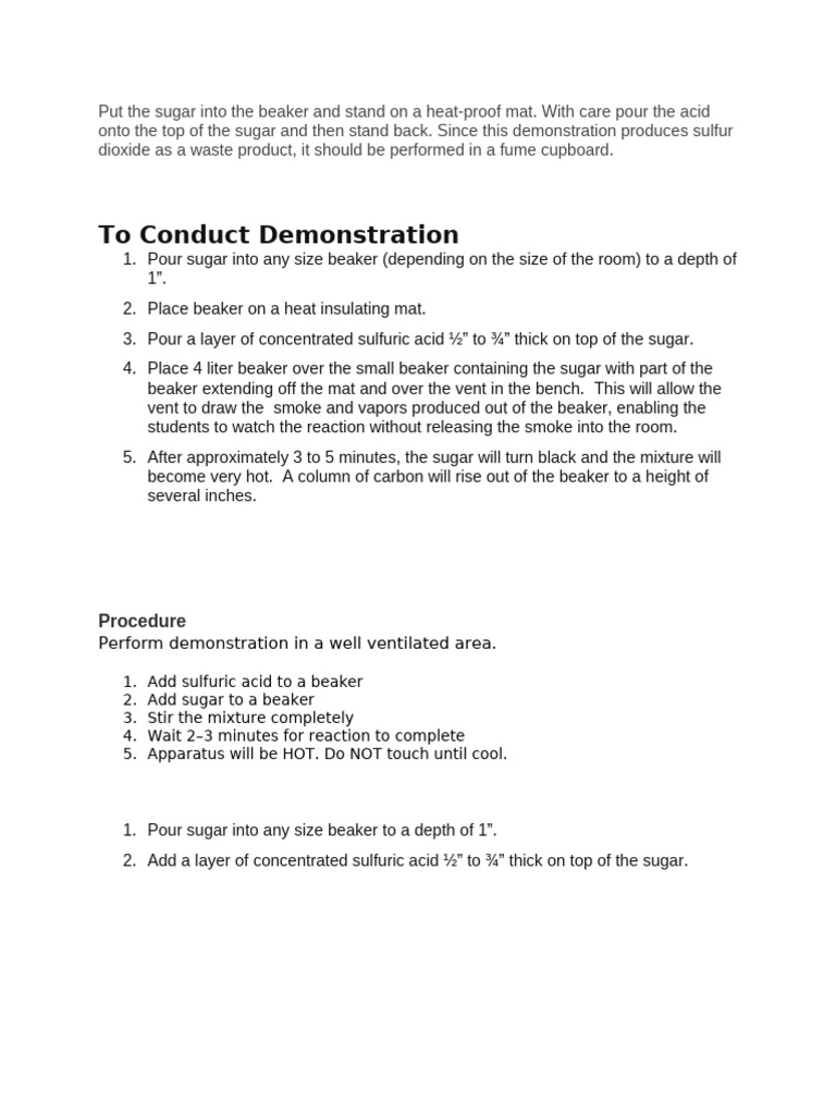 Sugar and Sulfuric Acid Reaction Demo | PDF