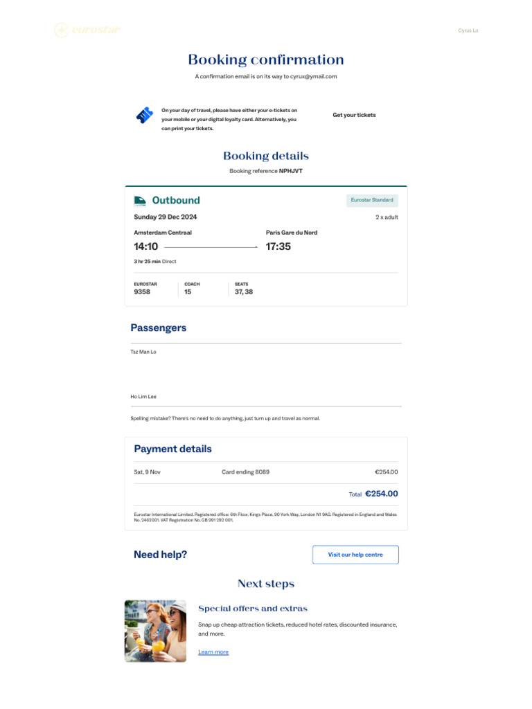Booking Confirmation Ames To Paris | PDF | Public Transport | Payments