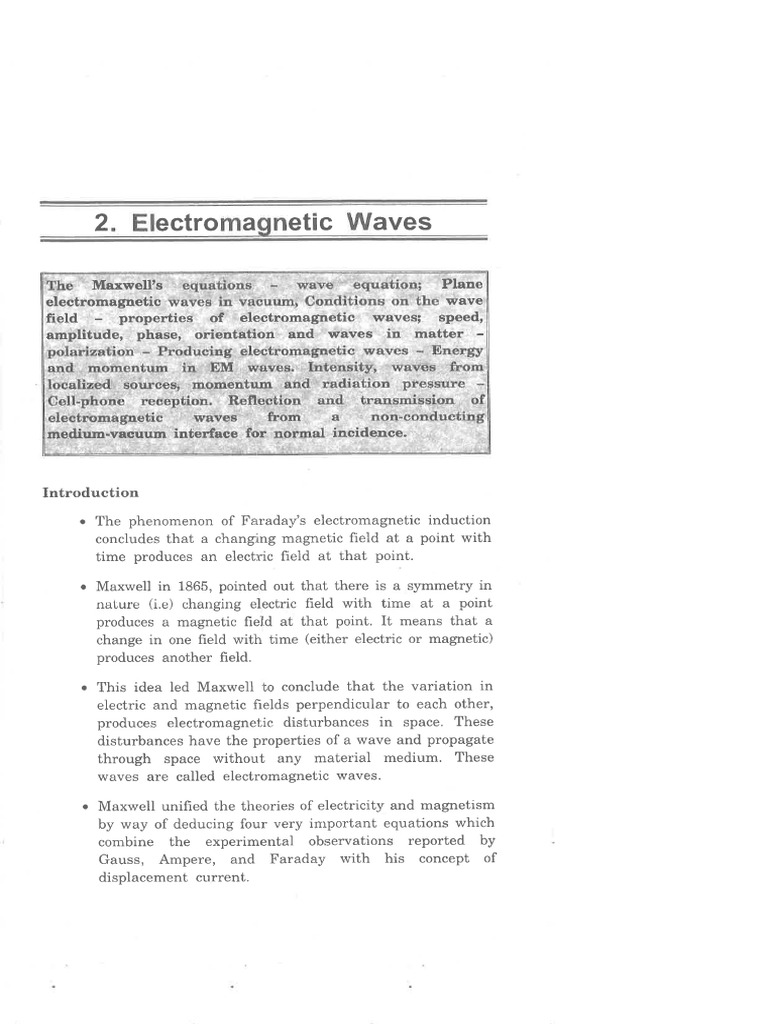 Unit - II - ElectroMagnetic Waves | PDF