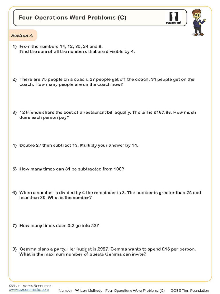 Four Operations Word Problems C Worksheet | PDF