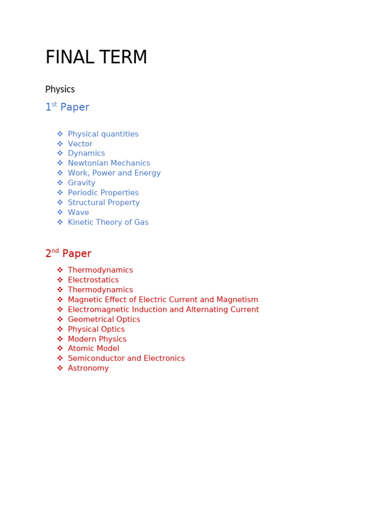 Final Term Physics | PDF