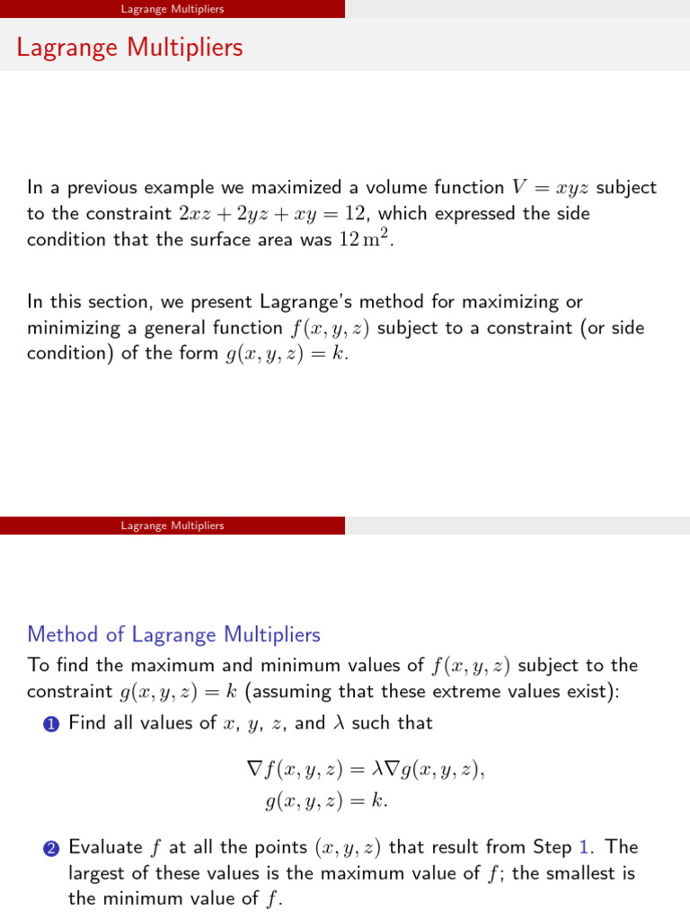 Lagrange Multipliers | PDF | Geometry | Applied Mathematics