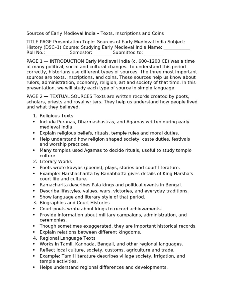 Early Medieval India: Key Historical Sources | PDF | Coins | Epigraphy