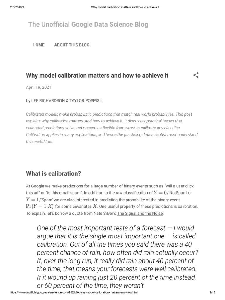 Importance of Model Calibration | PDF | Receiver Operating ...