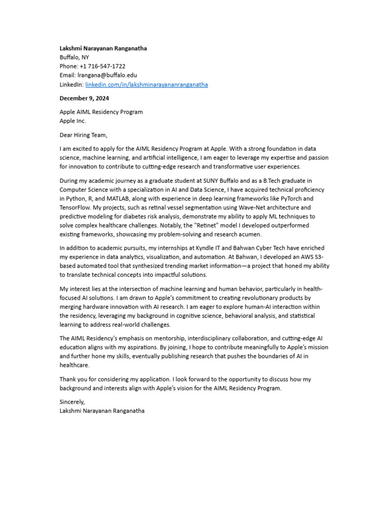 Apple Cover Letter | PDF