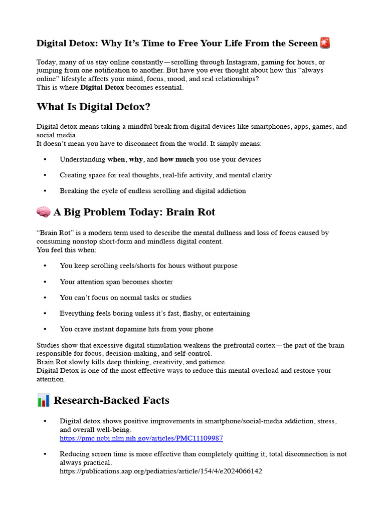 Digital Detox: Reclaim Your Focus | PDF | Cognitive Science ...