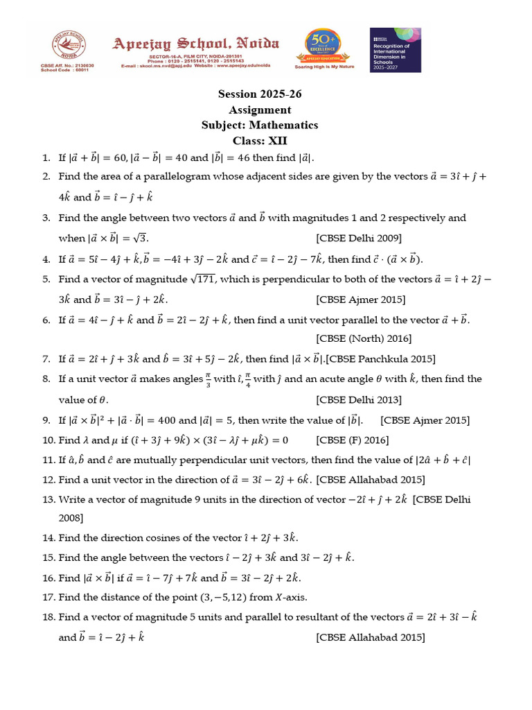 Worksheet Vectors 1 2025 10 01 075413 | PDF | Euclidean Vector | Perpendicular