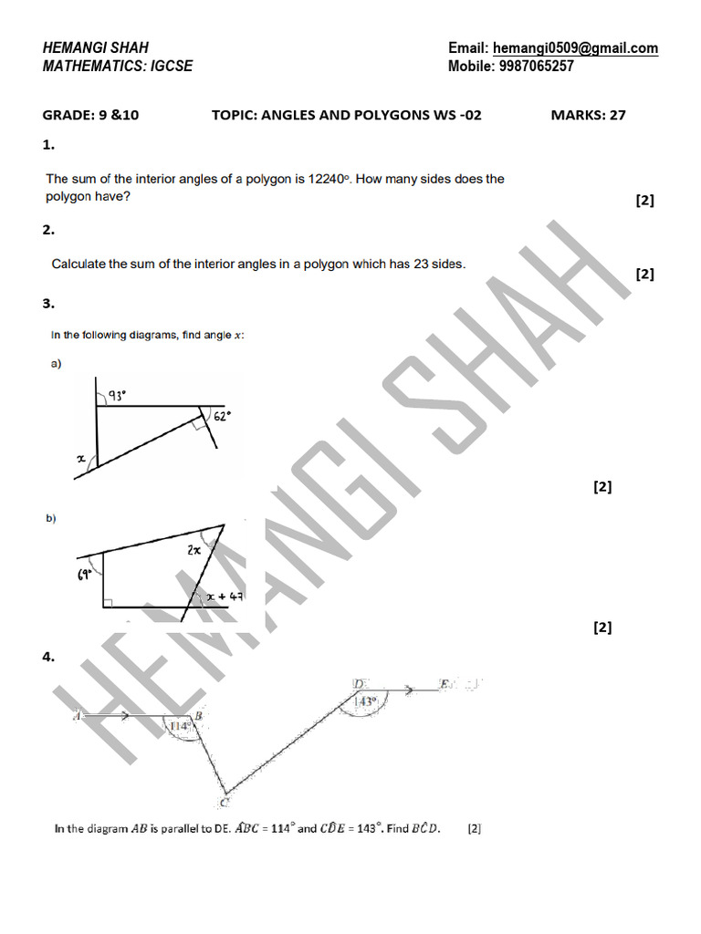 Angles and Polygons WS - 02 | PDF