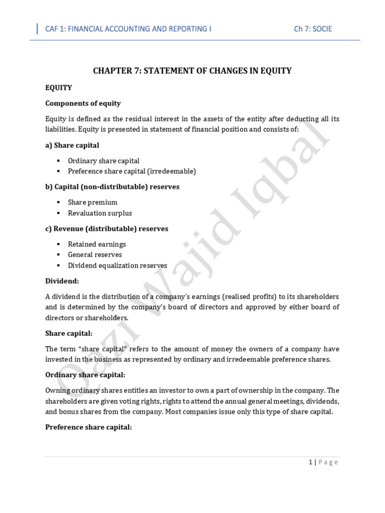 CH # 7 SOCIE | PDF | Dividend | Debits And Credits