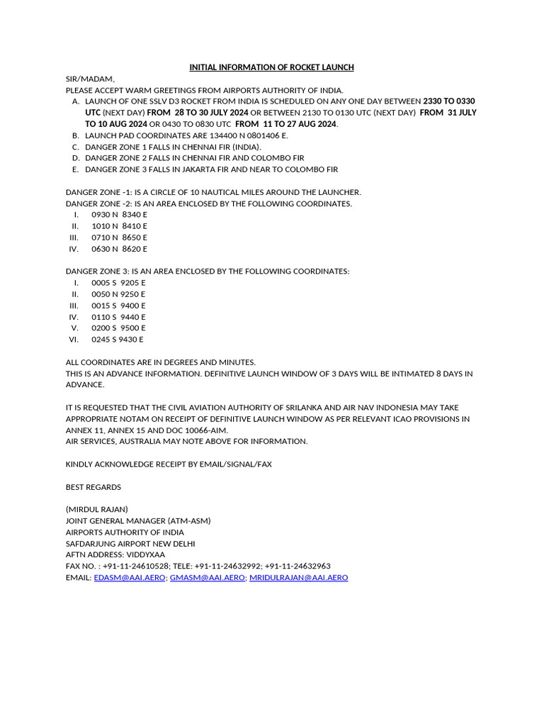 Initial Information of Rocket Launch | PDF