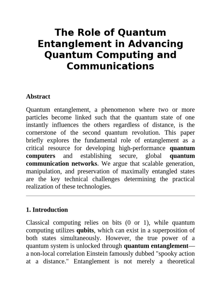 Quantum Entanglement in Computing & Communication | PDF | Quantum ...