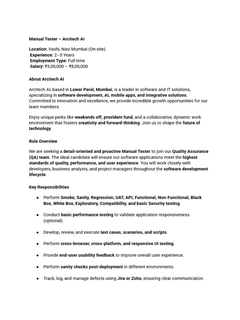 JD Manual Tester | PDF | Software Testing | Information Technology ...