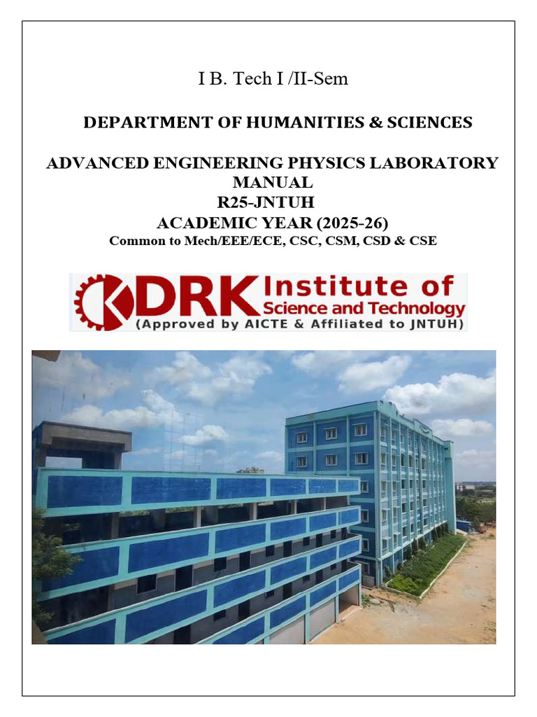 Aep Lab Manual r25 2025-26 | PDF | Electrical Resistivity And Conductivity | P–N Junction