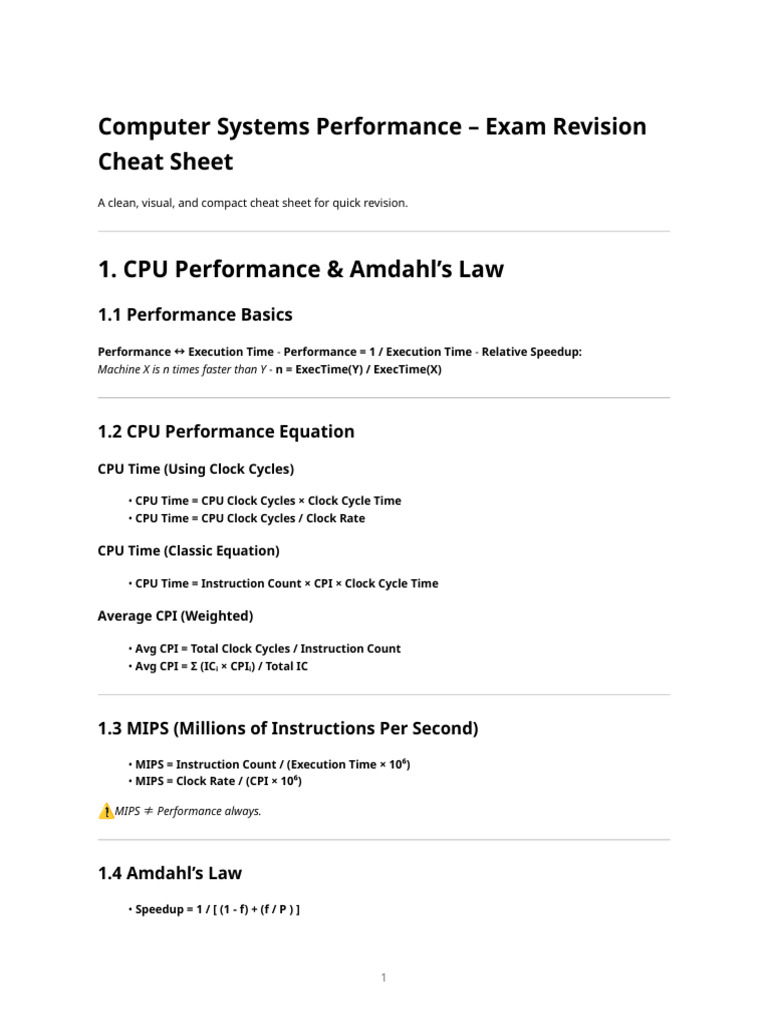 Computer Systems Performance Cheat Sheet | PDF | Cpu Cache | Central ...
