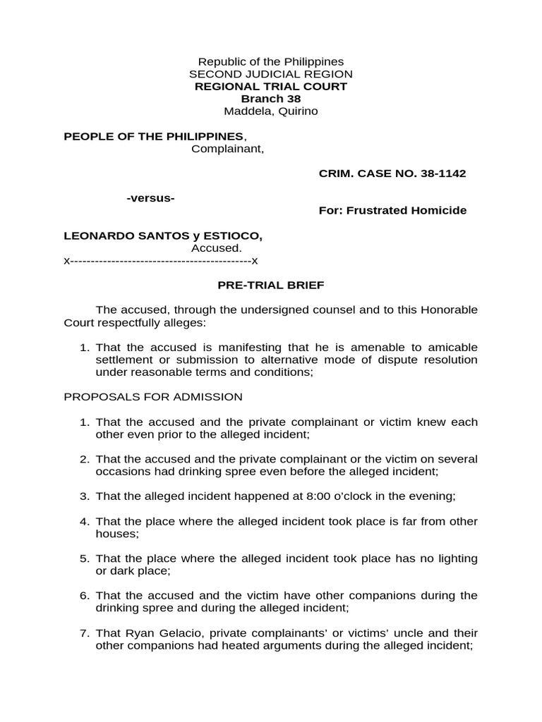 Pre Trial Brief | PDF | Judiciaries | Public Law