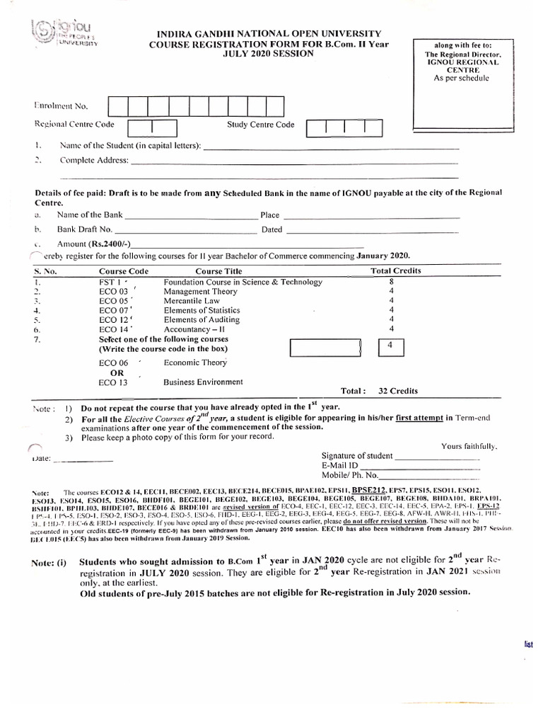 RR Form BCOM 2nd and 3rd Years | PDF