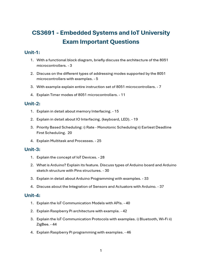 CS3691 Embedded System and IOT - Study Material | PDF | Internet Of ...