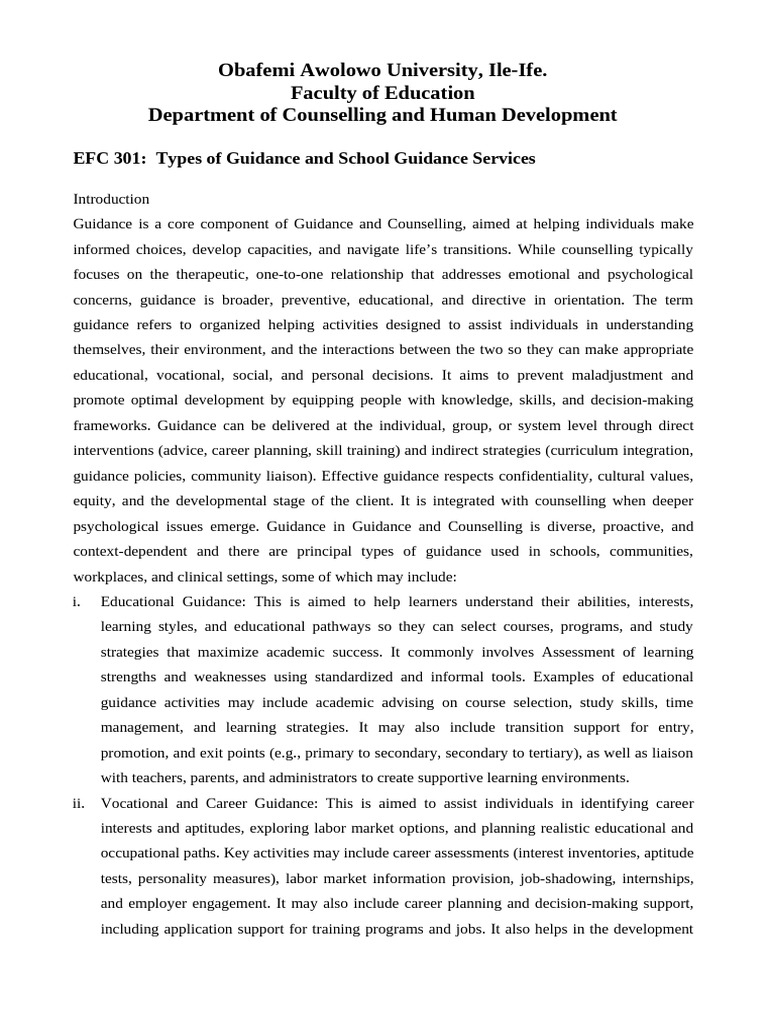 Types of School Guidance Services | PDF | Evaluation | Counseling ...