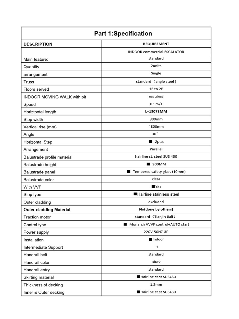Escalator Specification List | PDF | Escalator | Manufactured Goods