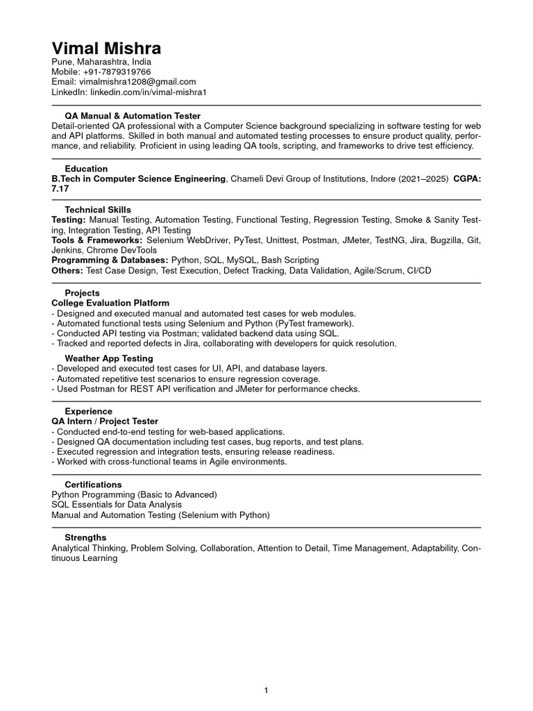 RenderCV EngineeringResumes Theme 2 | PDF